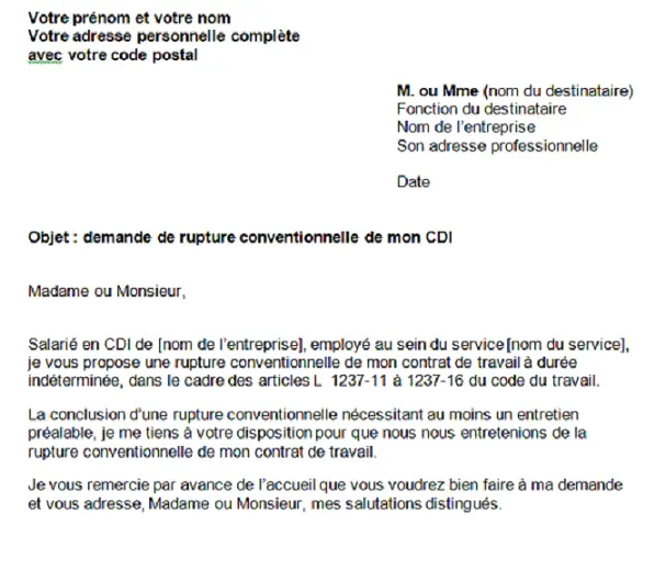 Modèle de lettre de demande de rupture conventionnelle